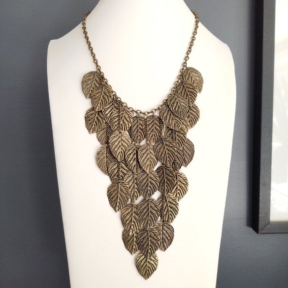 Jewelry | Dramatic Metal Hanging Layered Leaf Necklace | Poshmark